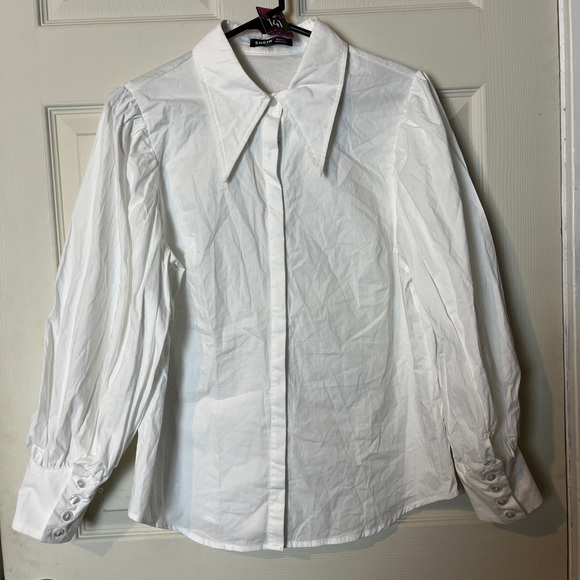 SHEIN | Tops | 41 Shein Petite Large Whit Button Up Blouse With Button ...